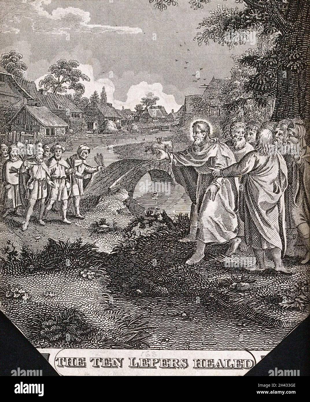 Ten people with leprosy (with warning clappers) approach Christ the ...