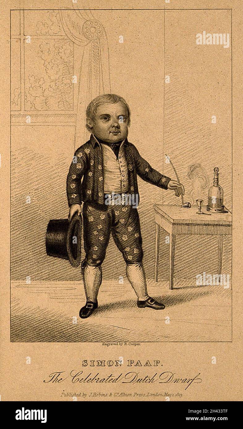 Simon Paap, a dwarf. Stipple engraving by R. Cooper, 1823 Stock Photo ...