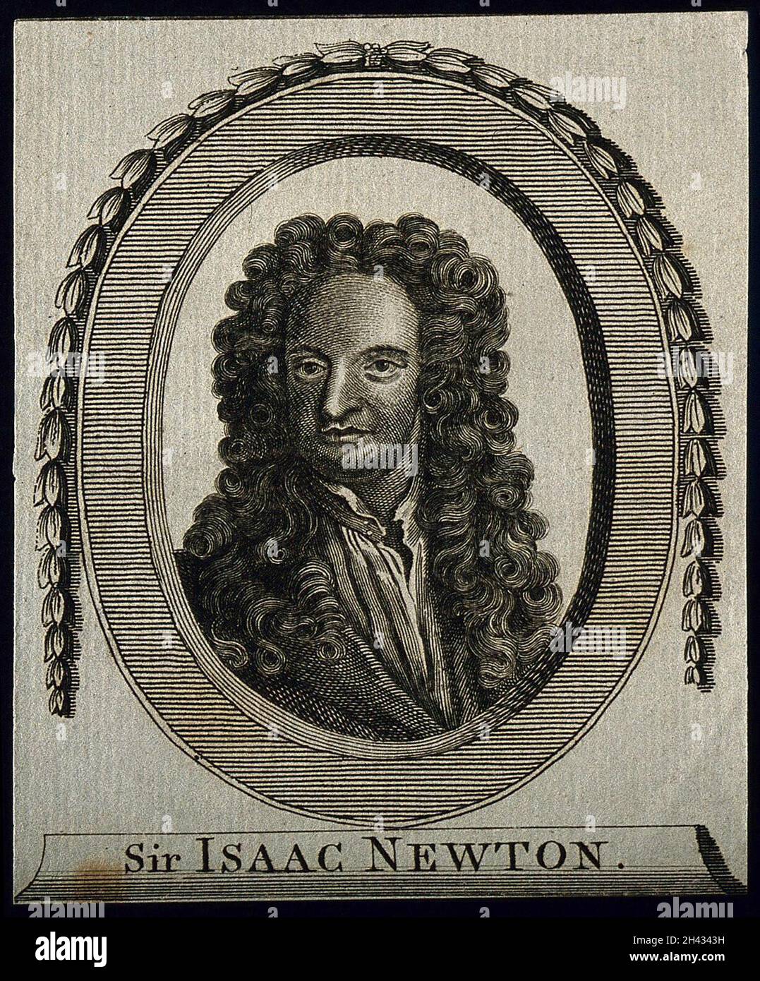 Sir Isaac Newton. Line engraving after Sir G. Kneller, 1702 Stock Photo ...