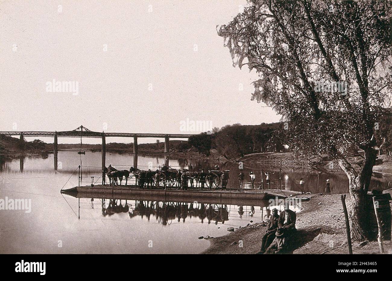 South Africa: Barkly Bridge over the Vaal River and a barge ...
