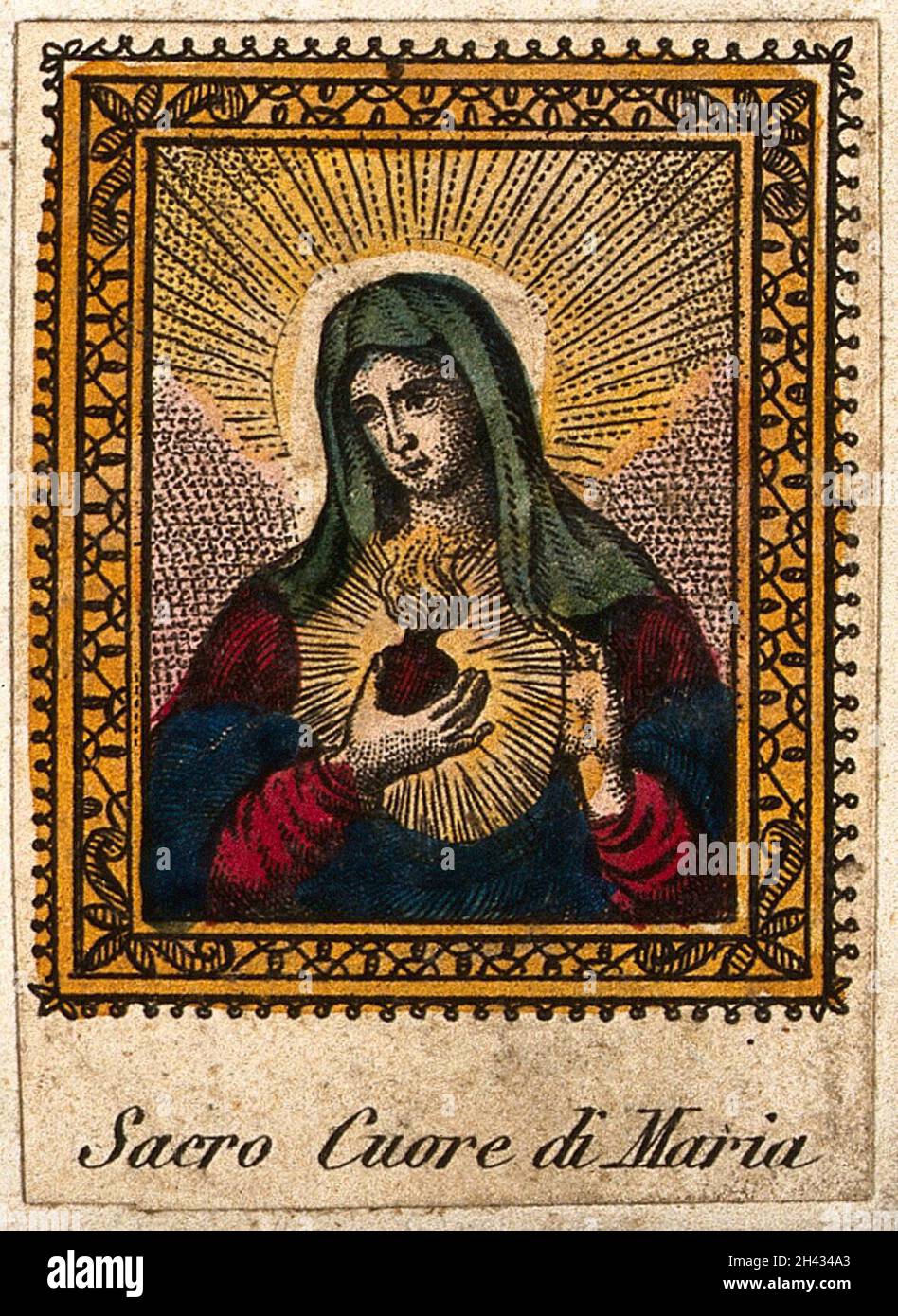 Saint Mary (the Blessed Virgin). Coloured etching Stock Photo - Alamy