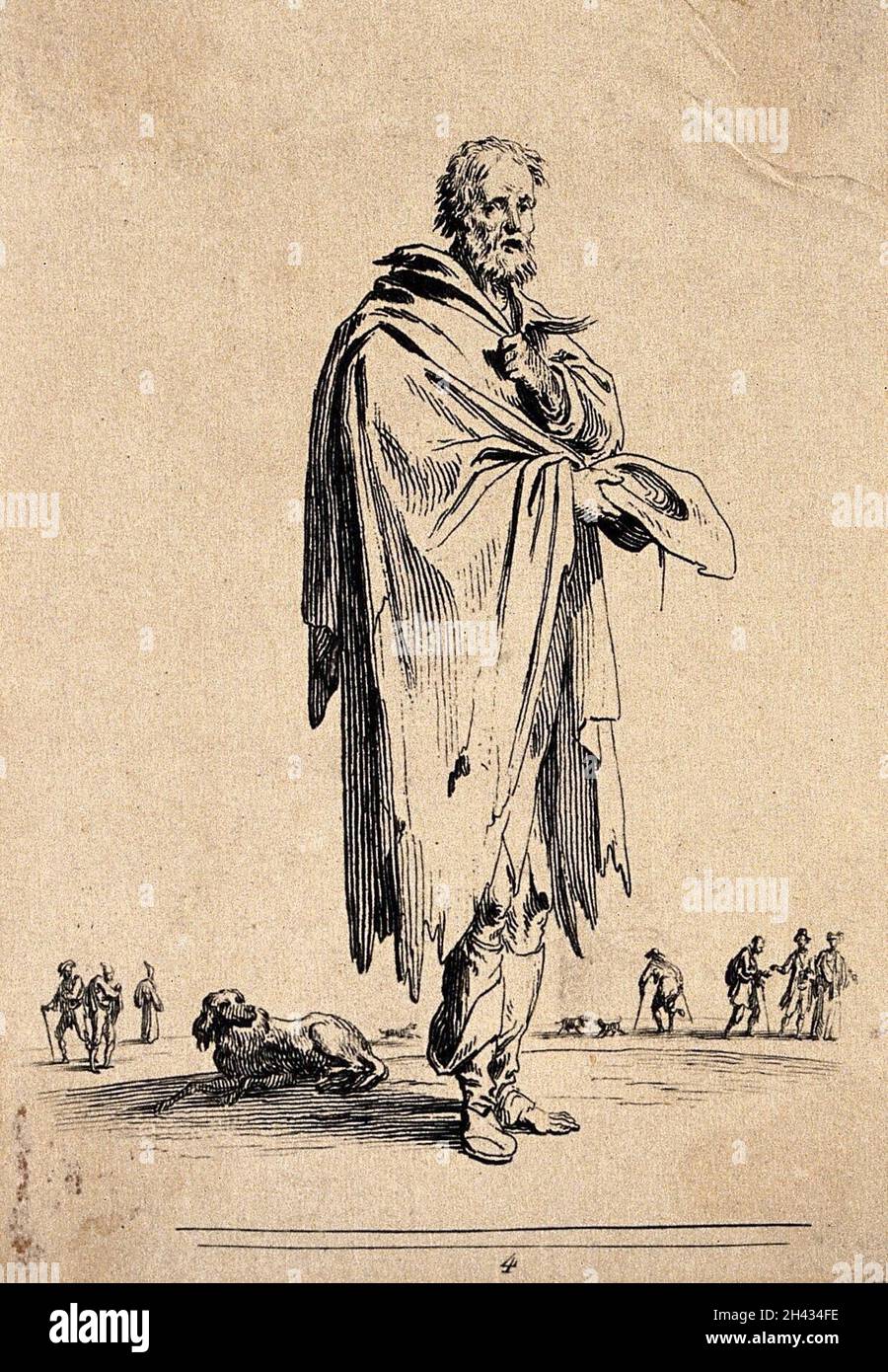 An old man in ragged clothing. Etching by Jean Duplessi-Bertaux Stock ...
