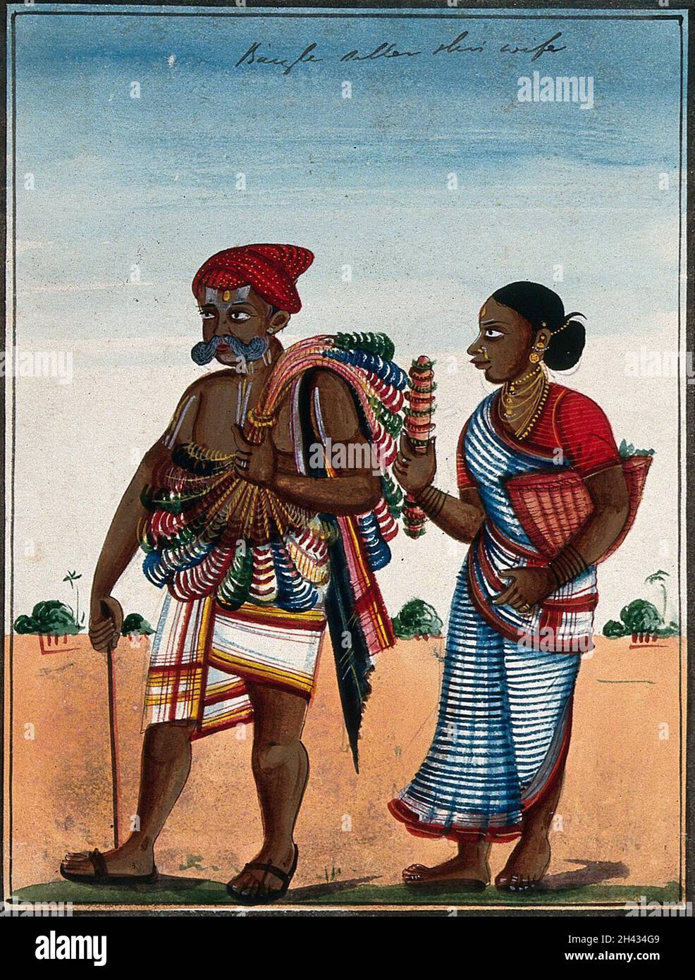 Bangle maker and his wife. Watercolour drawing Stock Photo - Alamy