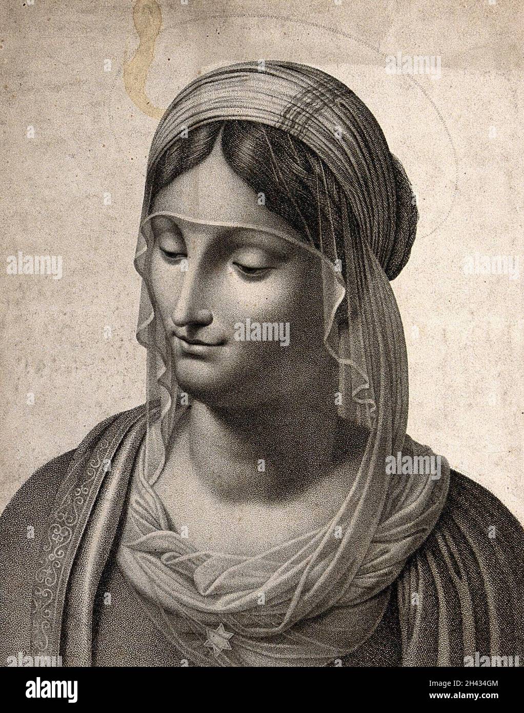 Saint Mary (the Blessed Virgin). Stipple engraving by C. Noel after B ...