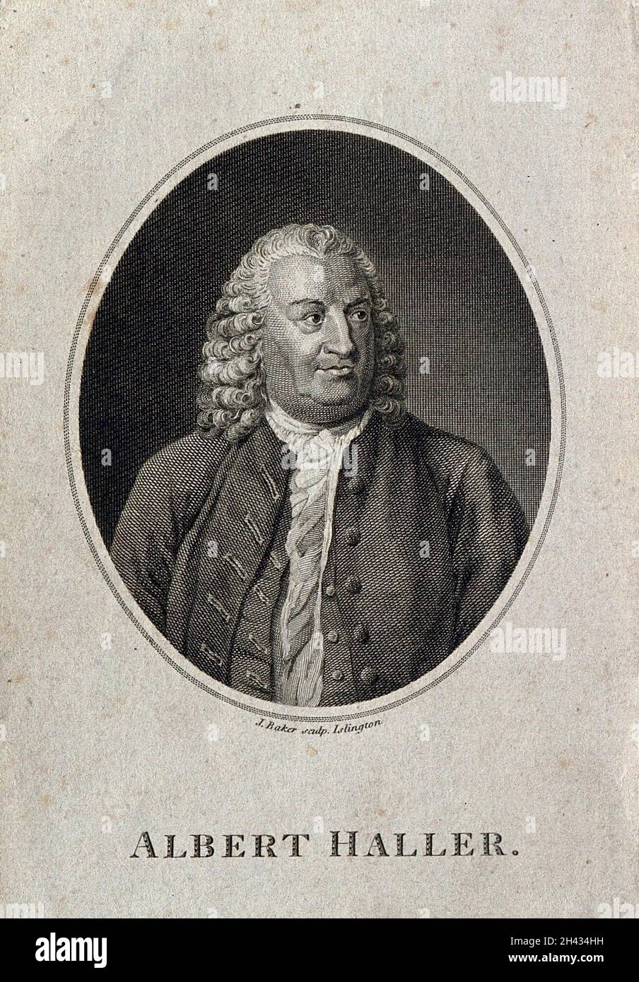 Baron Albrecht von Haller. Line engraving by J. Baker Stock Photo - Alamy
