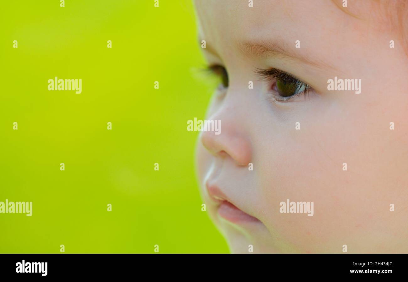 Head baby close up. Kids macro cropped face, little boy portrait Stock ...
