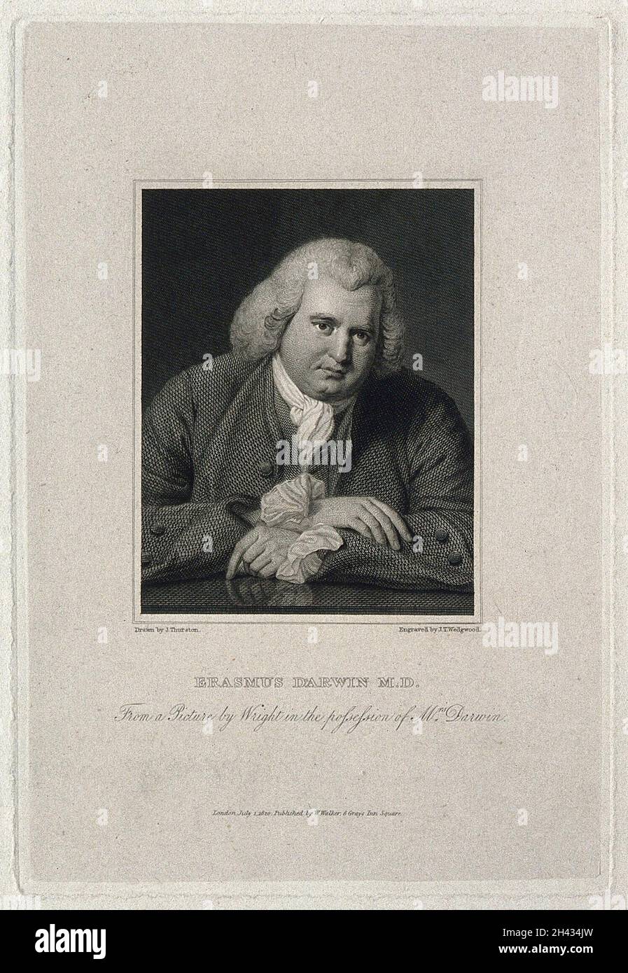 Erasmus Darwin. Line engraving by J. T. Wedgwood, 1820 after J ...