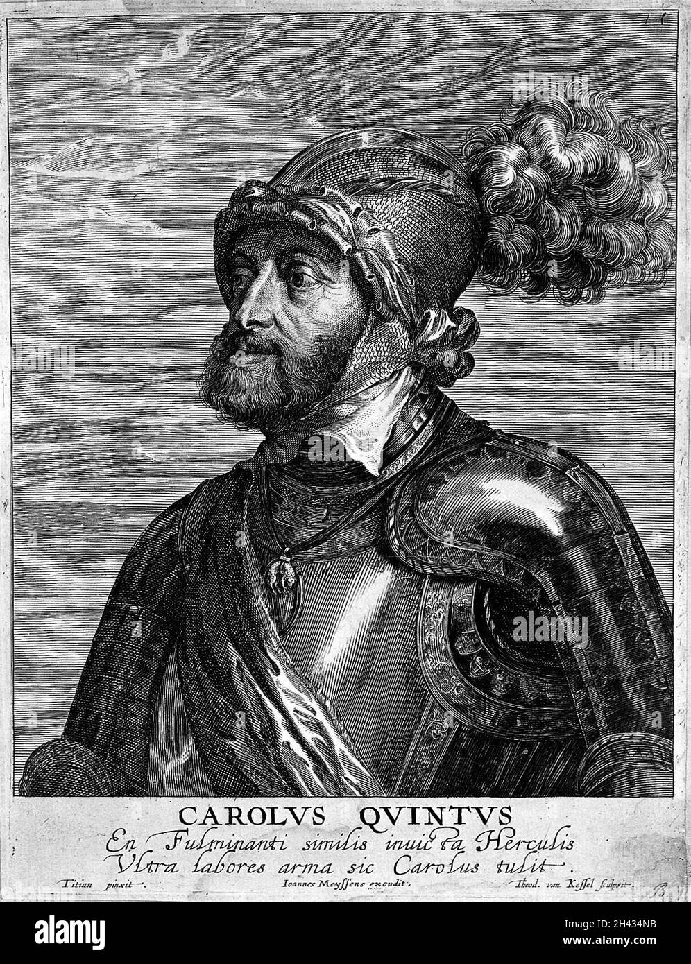 The Emperor Charles V. Engraving by Th. Kessel, 16--, after Titian ...