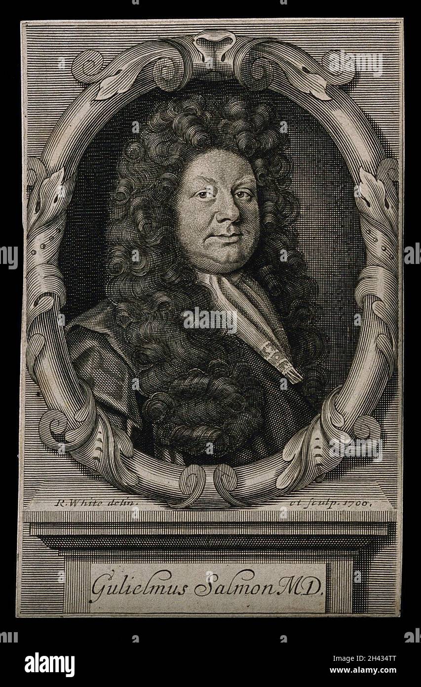 William Salmon. Line engraving by R. White, 1700, after himself Stock ...