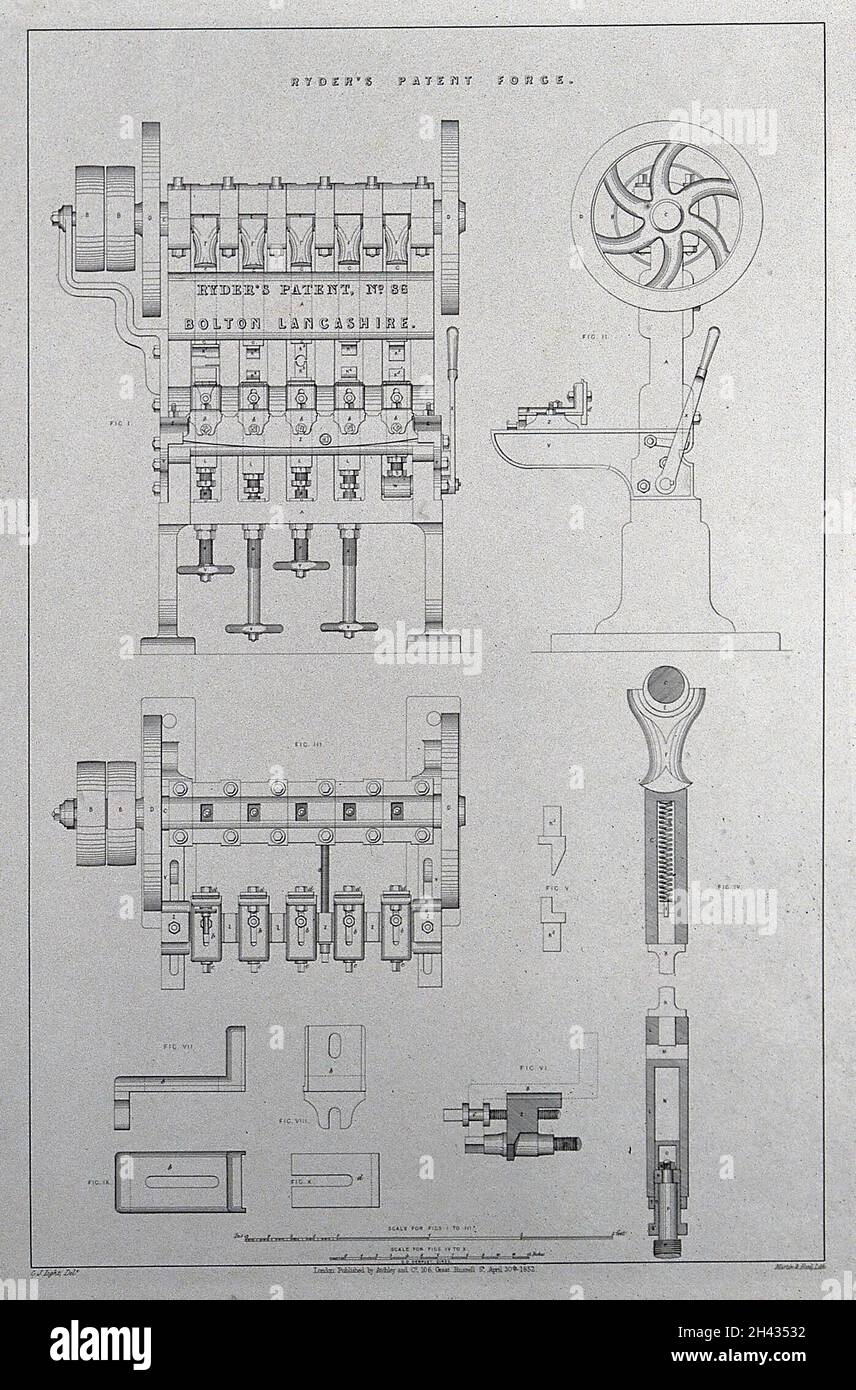 Engineering: a steam engine. Lithograph 1852 Stock Photo - Alamy