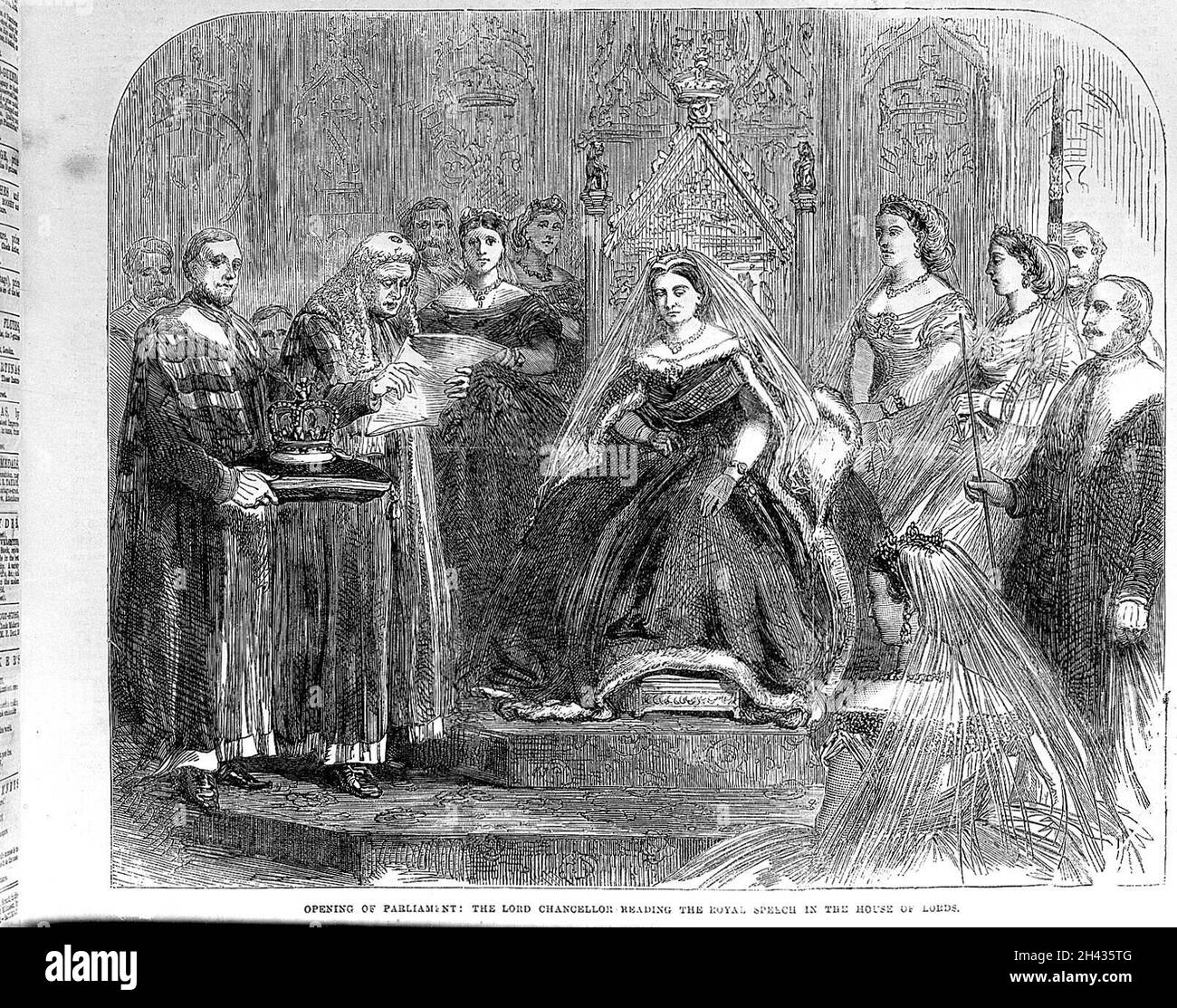 Queen Victoria at the opening of Parliament, 1866. The Lord Chancellor ...
