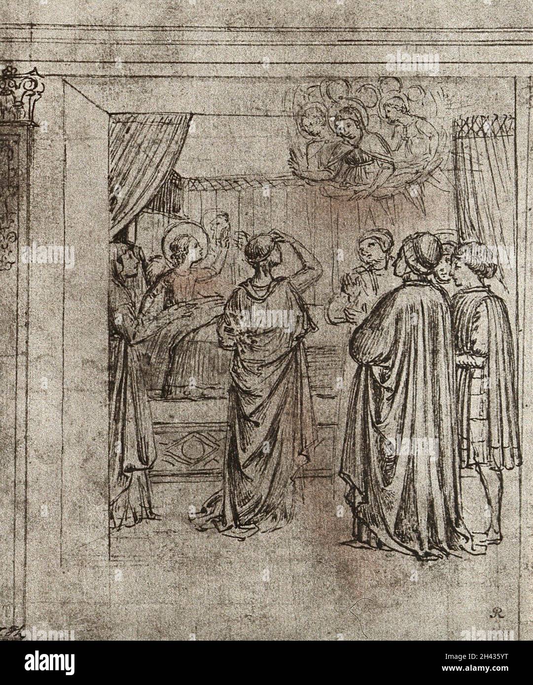 Saint Clare. Reproduction of pen and bistre drawing by B. Gozzoli Stock ...