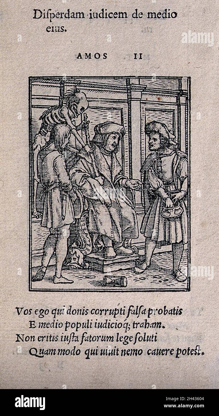 The dance of death: the judge. Woodcut by Hans Holbein the younger ...