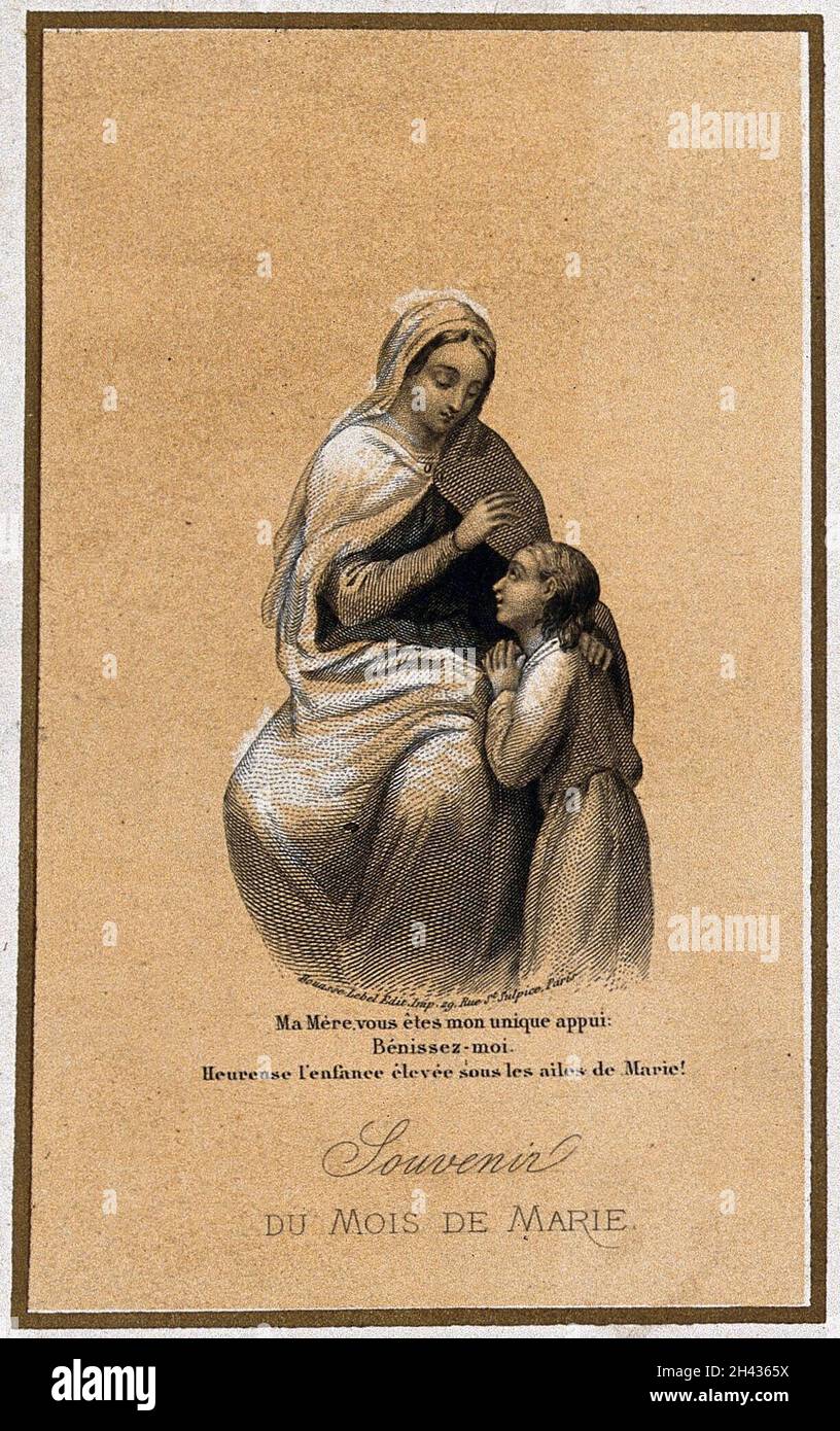 Saint Mary (the Blessed Virgin). Colour line block Stock Photo - Alamy