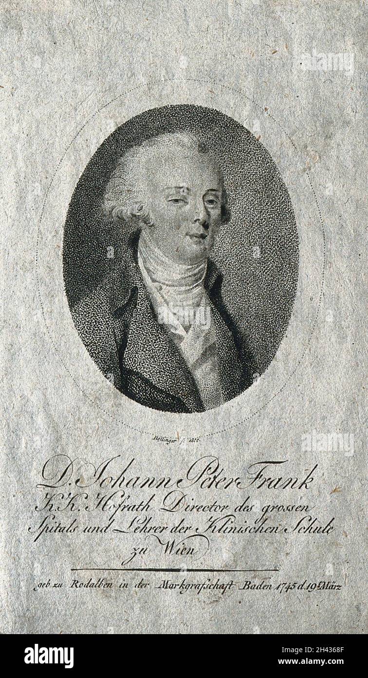 Johann Peter Frank. Stipple engraving by F. W. Bollinger, 1800 Stock ...
