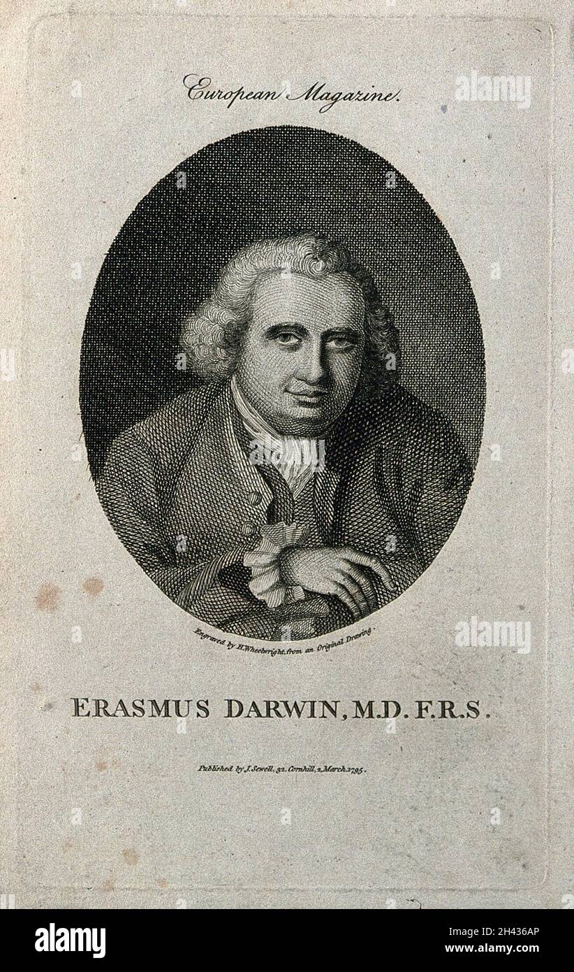 Erasmus Darwin. Line engraving by H. Wheelwright, 1795, after J. Wright ...