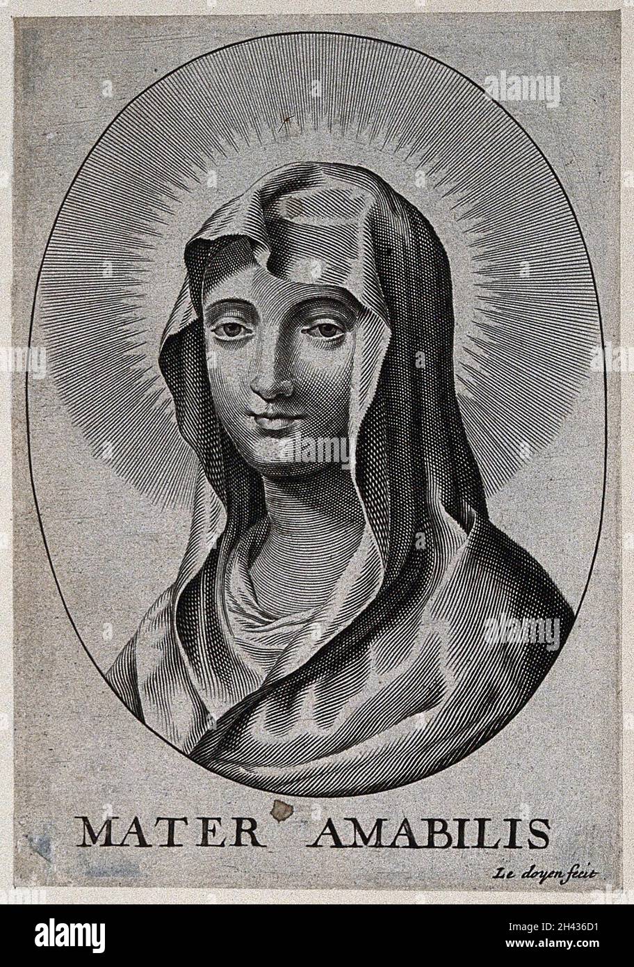 Saint Mary (the Blessed Virgin). Line engraving by Le Doyen Stock Photo ...