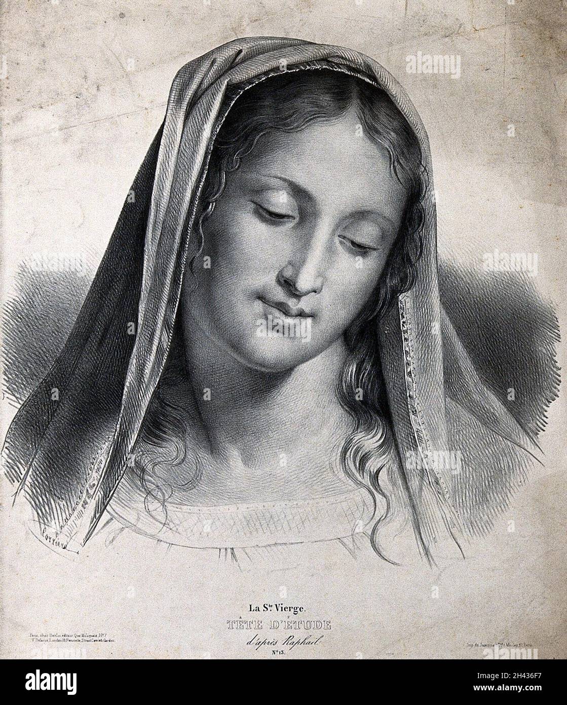 Saint Mary (the Blessed Virgin). Lithograph after Raphael Stock Photo ...