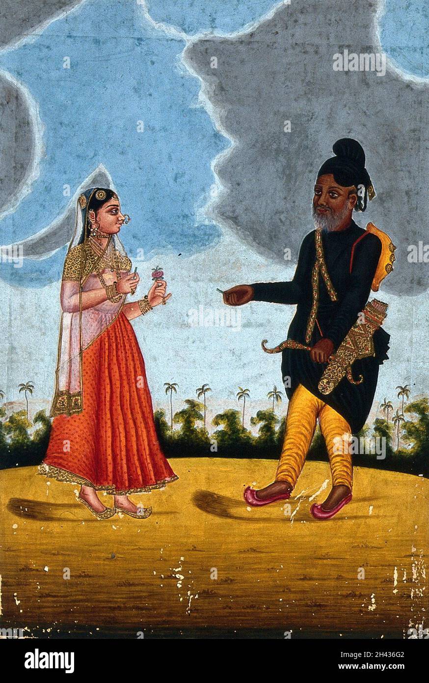 A Moorish soldier and wife from Poona. Gouache drawing Stock Photo - Alamy