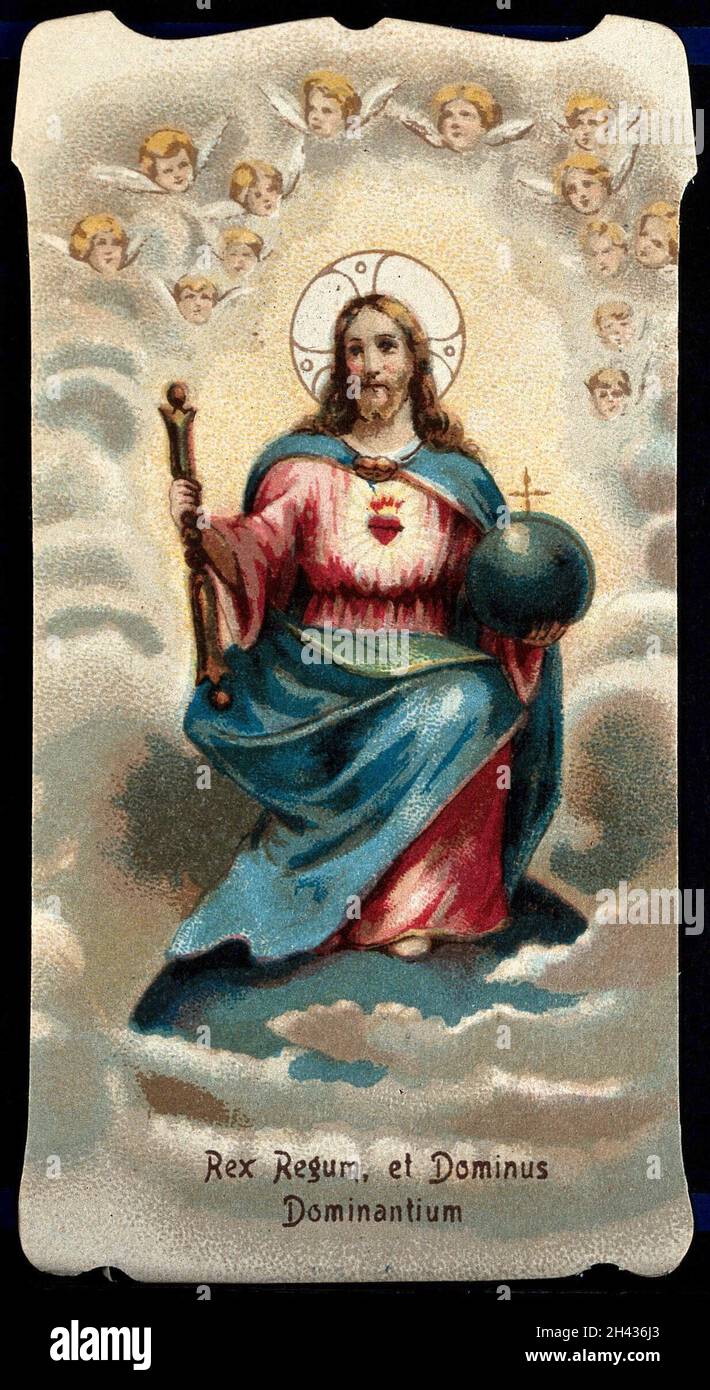 Christ enthroned with globe and sceptre, displaying his Sacred Heart ...