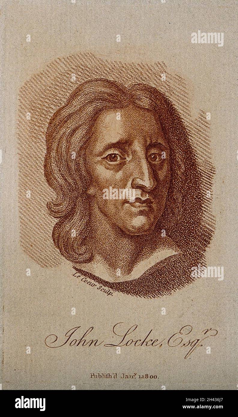 John Locke. Colour stipple engraving by L. Lecoeur, 1800, after J. M ...