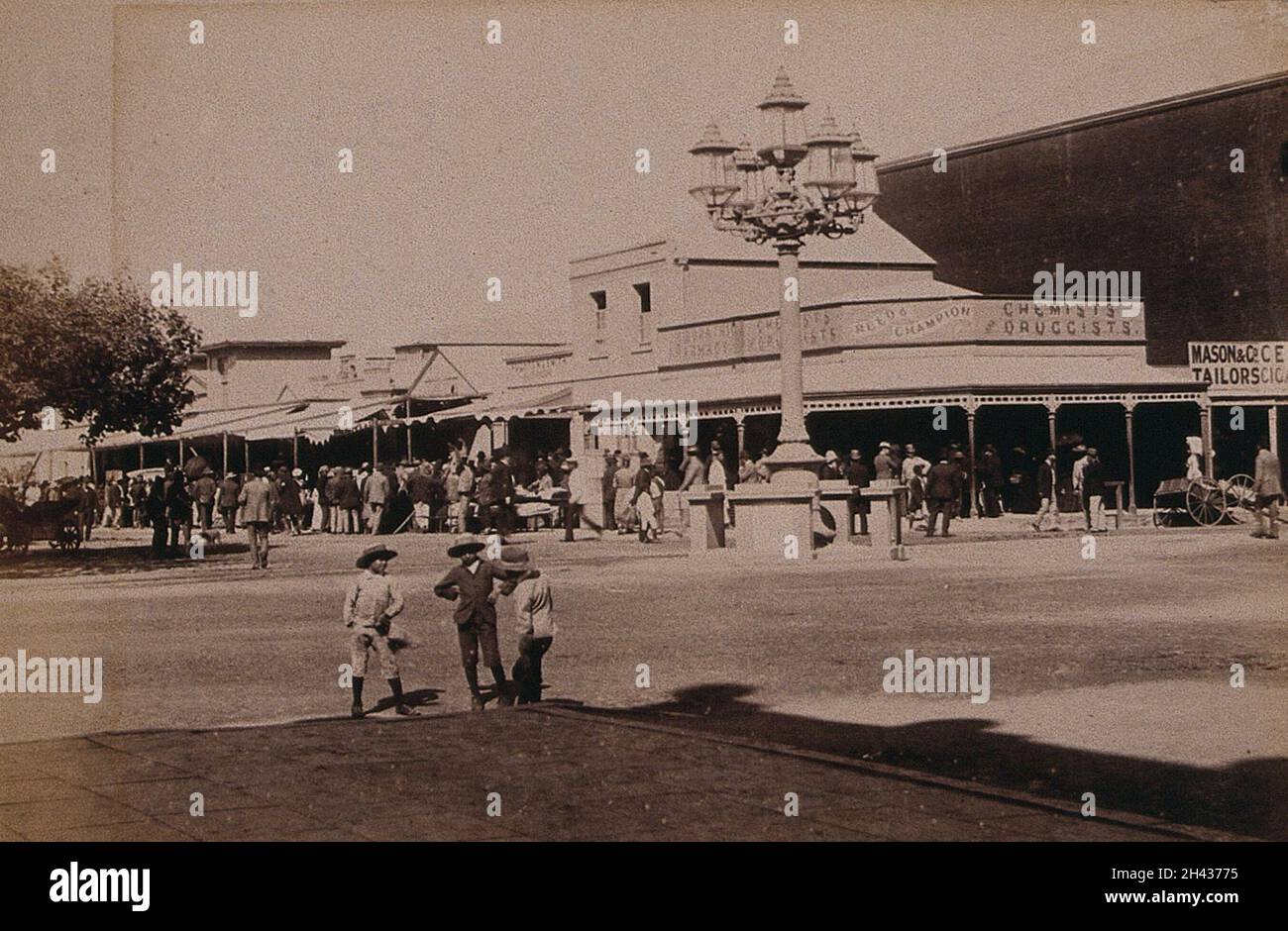 South Africa: people in the market place at Durban. 1896 Stock Photo ...