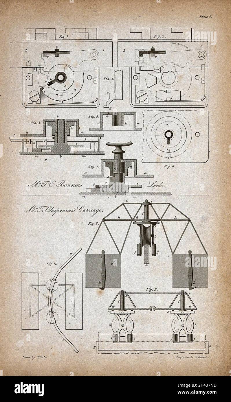 Engineering: a lock, and a carriage. Engraving by E. Kennion after C ...