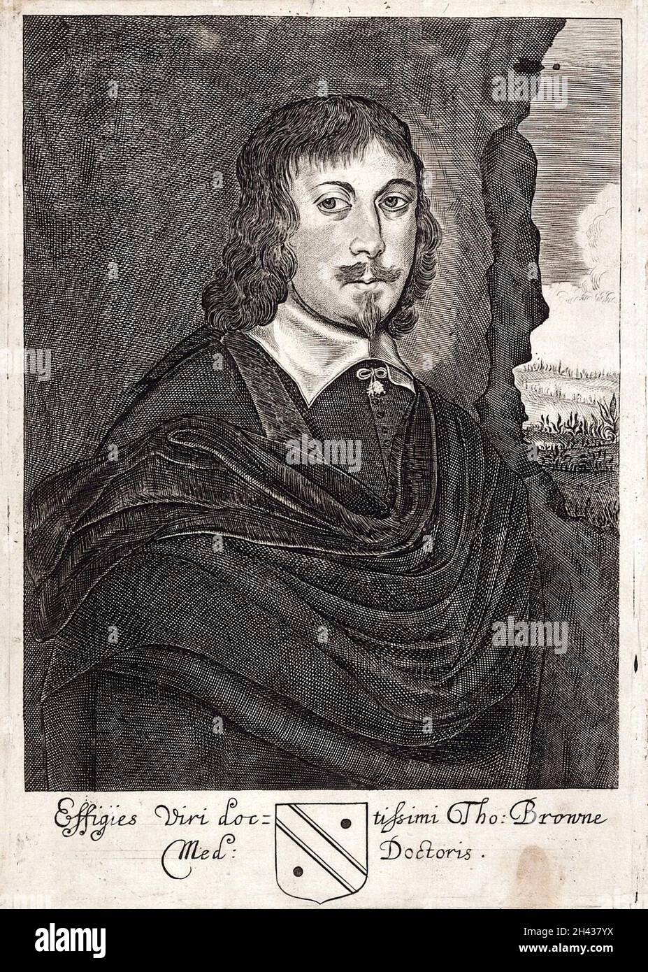 Sir Thomas Browne. Engraving attributed to T. Cross, 1669 Stock Photo ...