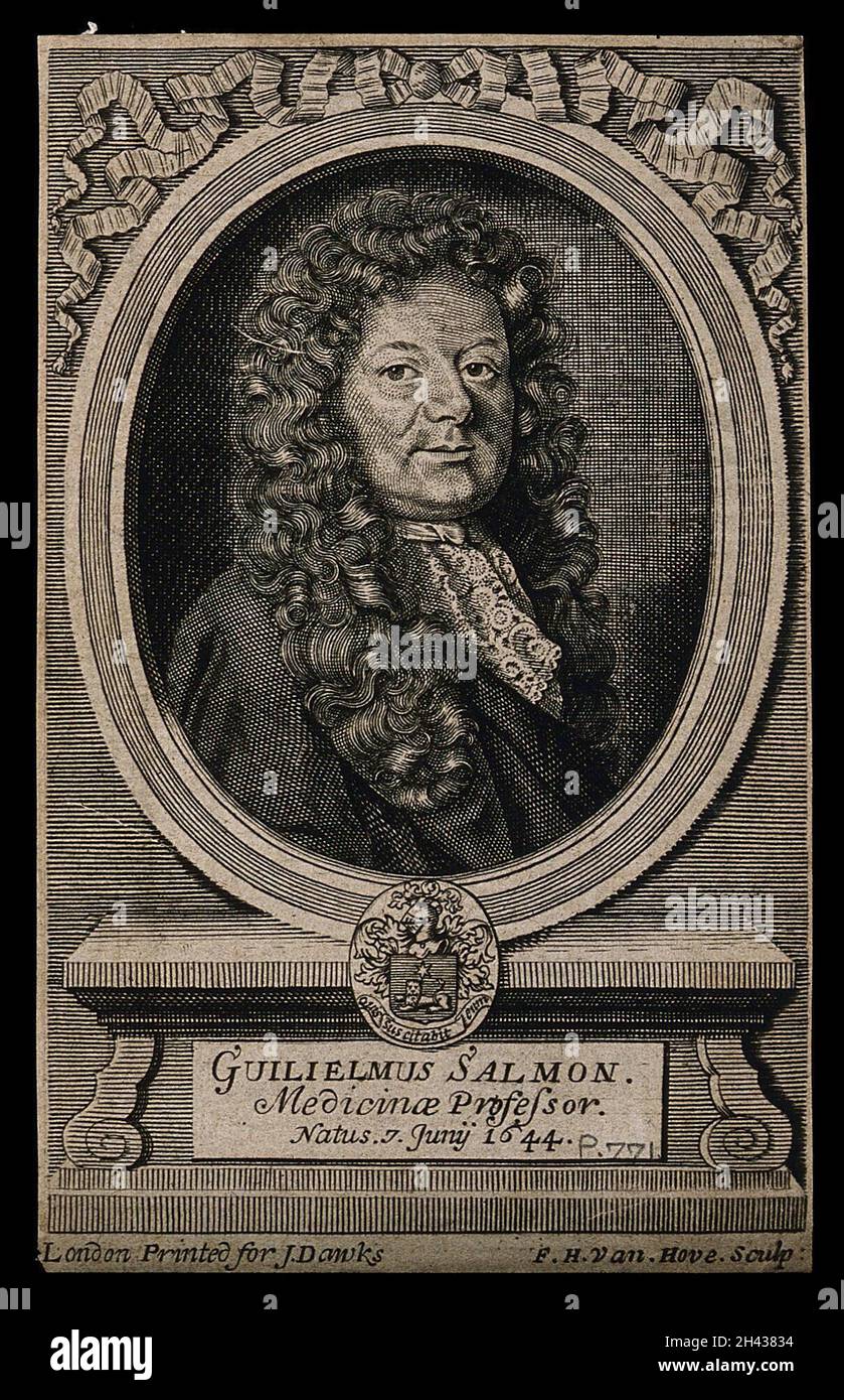 William Salmon. Line engraving by F. H. van Hove, 1714 Stock Photo - Alamy