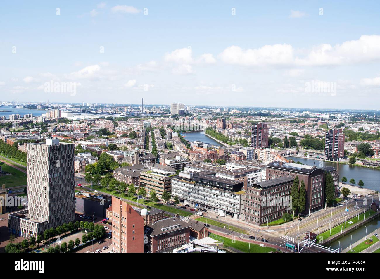 Aerial view of the Rotterdam skyline with in the background a lot of ...