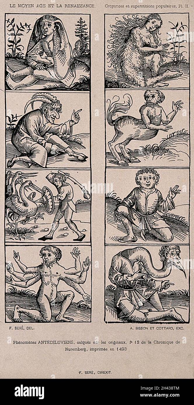 Eight different monsters. Reproduction of a wood cut Stock Photo - Alamy