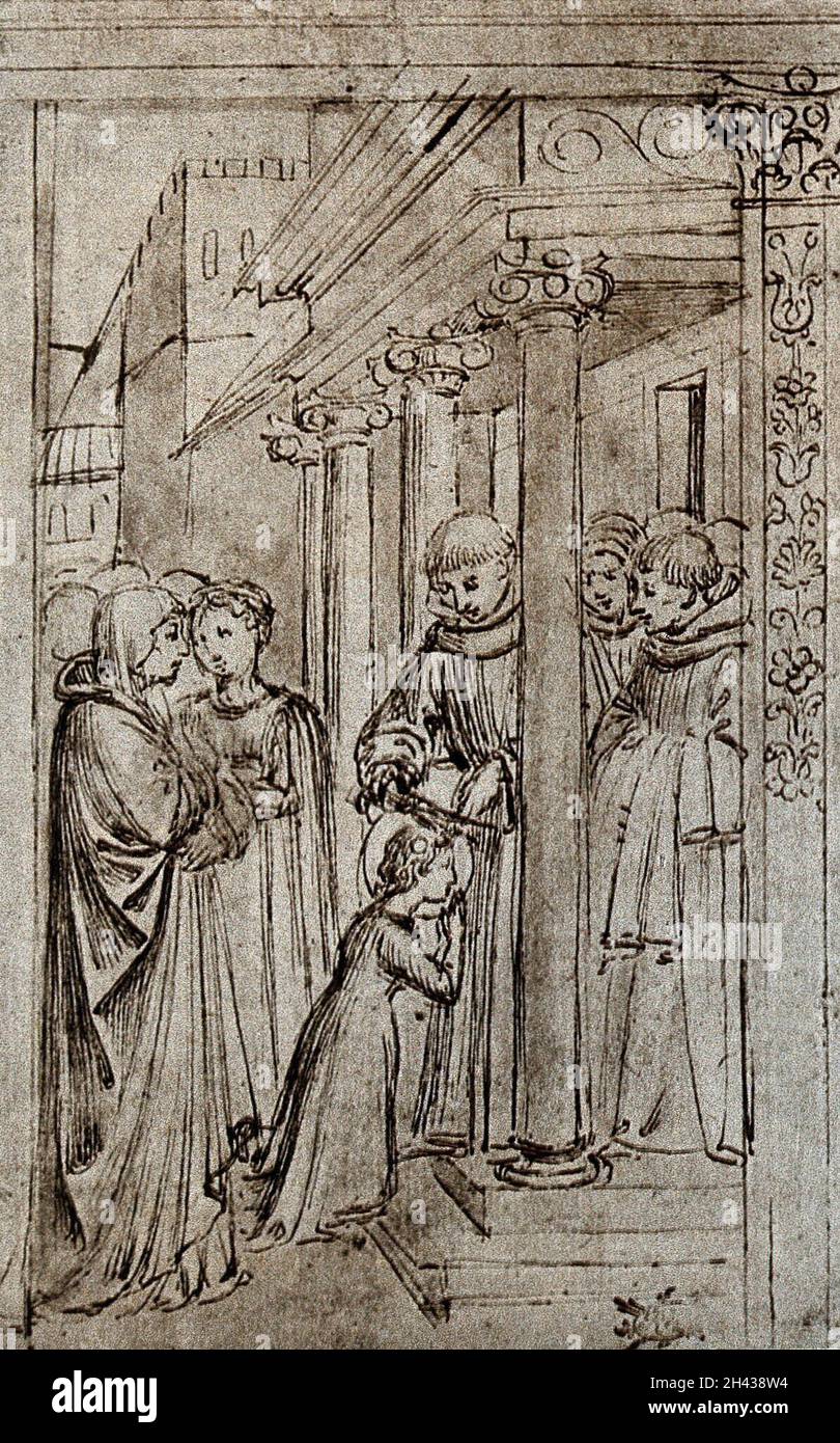 Saint Clare. Reproduction of pen and bistre drawing with bistre wash by ...