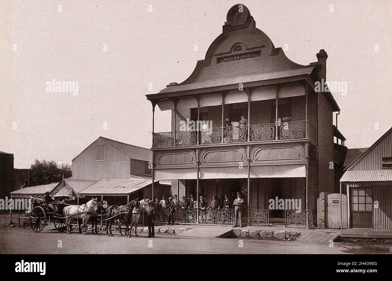 Kimberley, South Africa: the Queen's Hotel. Woodburytype, 1888, after a ...