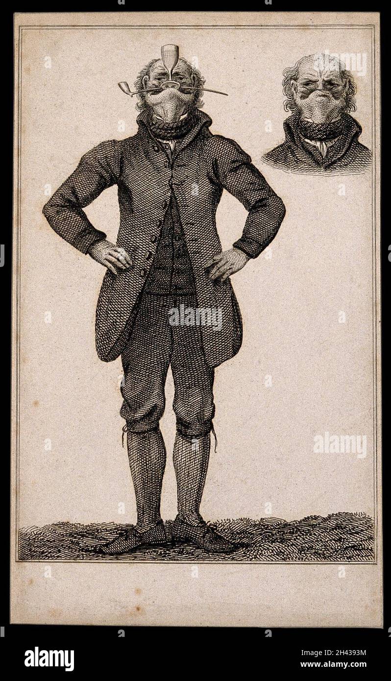 John Baker, a facial contortionist. Engraving Stock Photo - Alamy