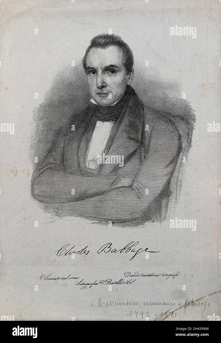 Charles Babbage. Lithograph by D. Castellini after C. E. Liverati, 1841 ...