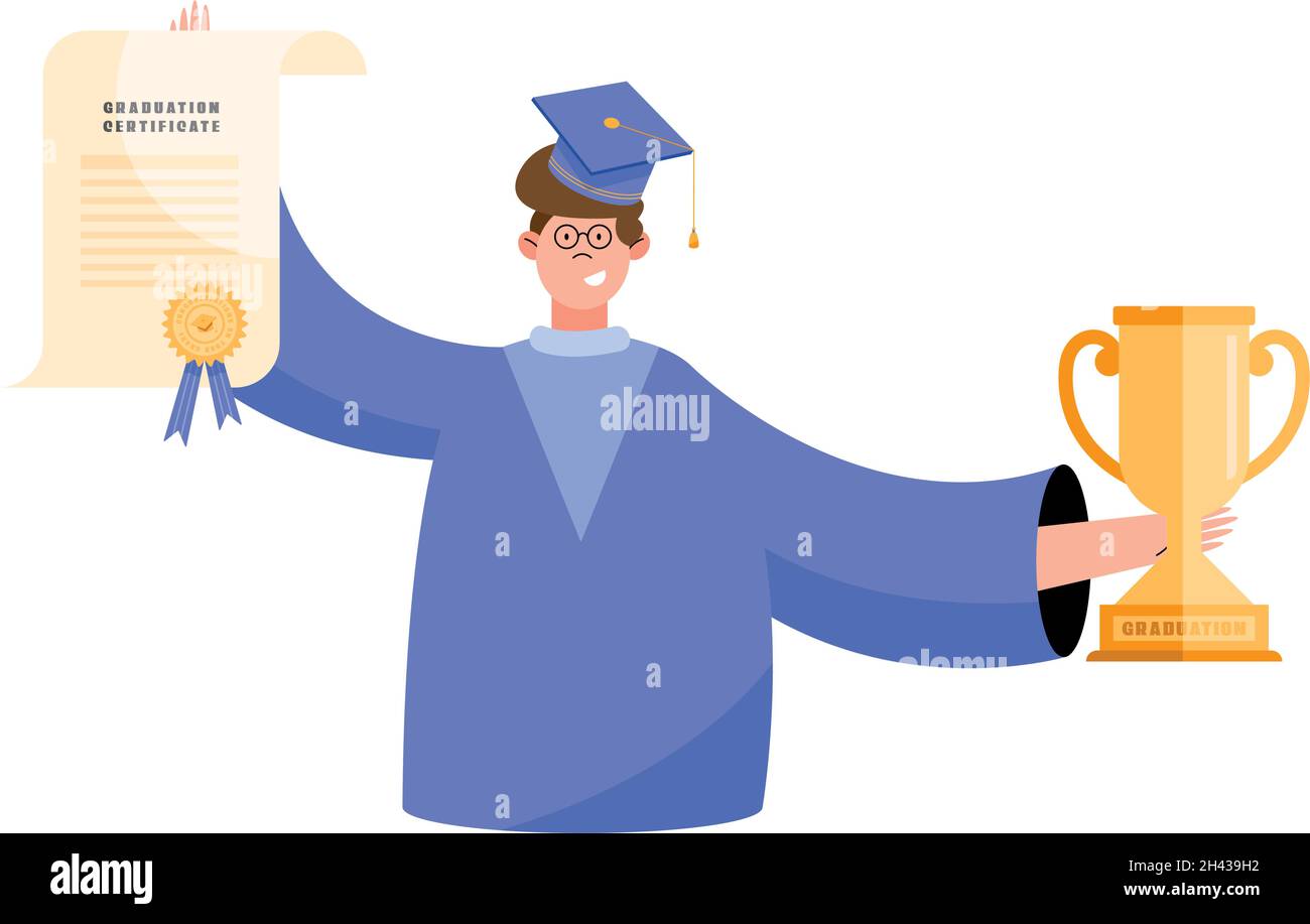 man graduate character with trophy Stock Vector Image & Art - Alamy