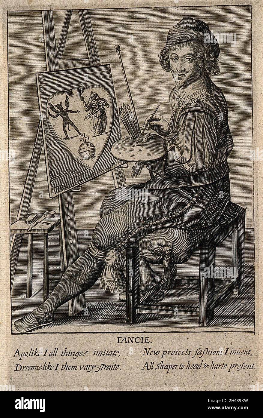 An artist painting a woman with a hand mirror and the devil ...