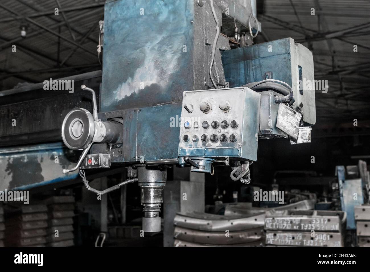 Old milling machine tool with control panel and buttons and equipment ...