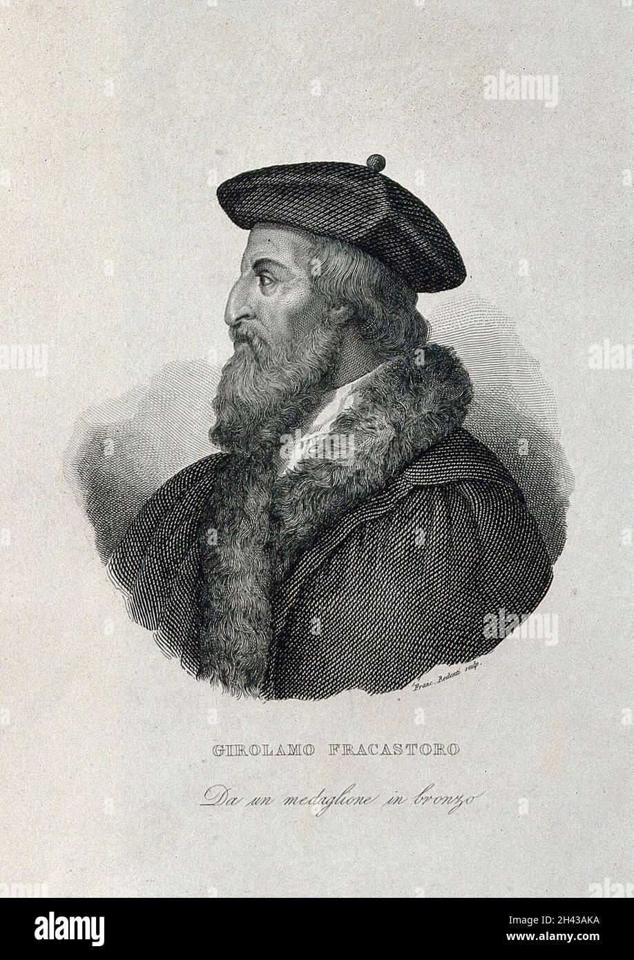 Hieronymus Fracastorius. Line engraving by F. Redenti Stock Photo - Alamy