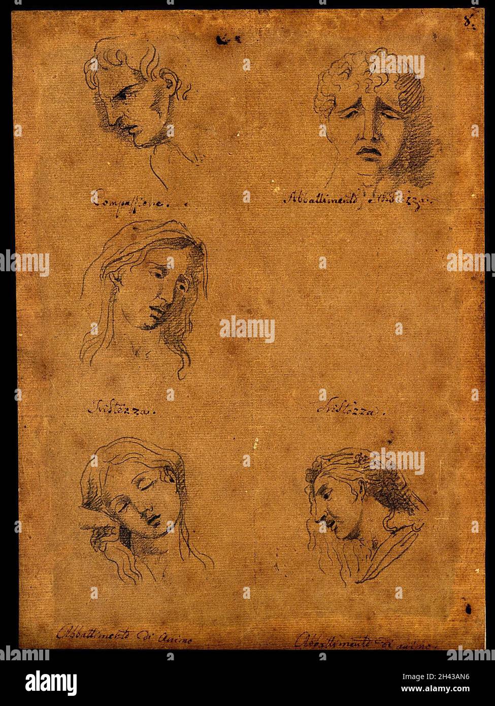 Five faces expressing human passions: (clockwise from top left ...