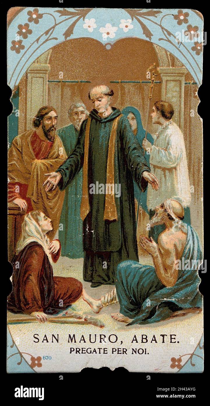 Saint Maurus, the Abbot, venerated by a lame woman and a poor man ...