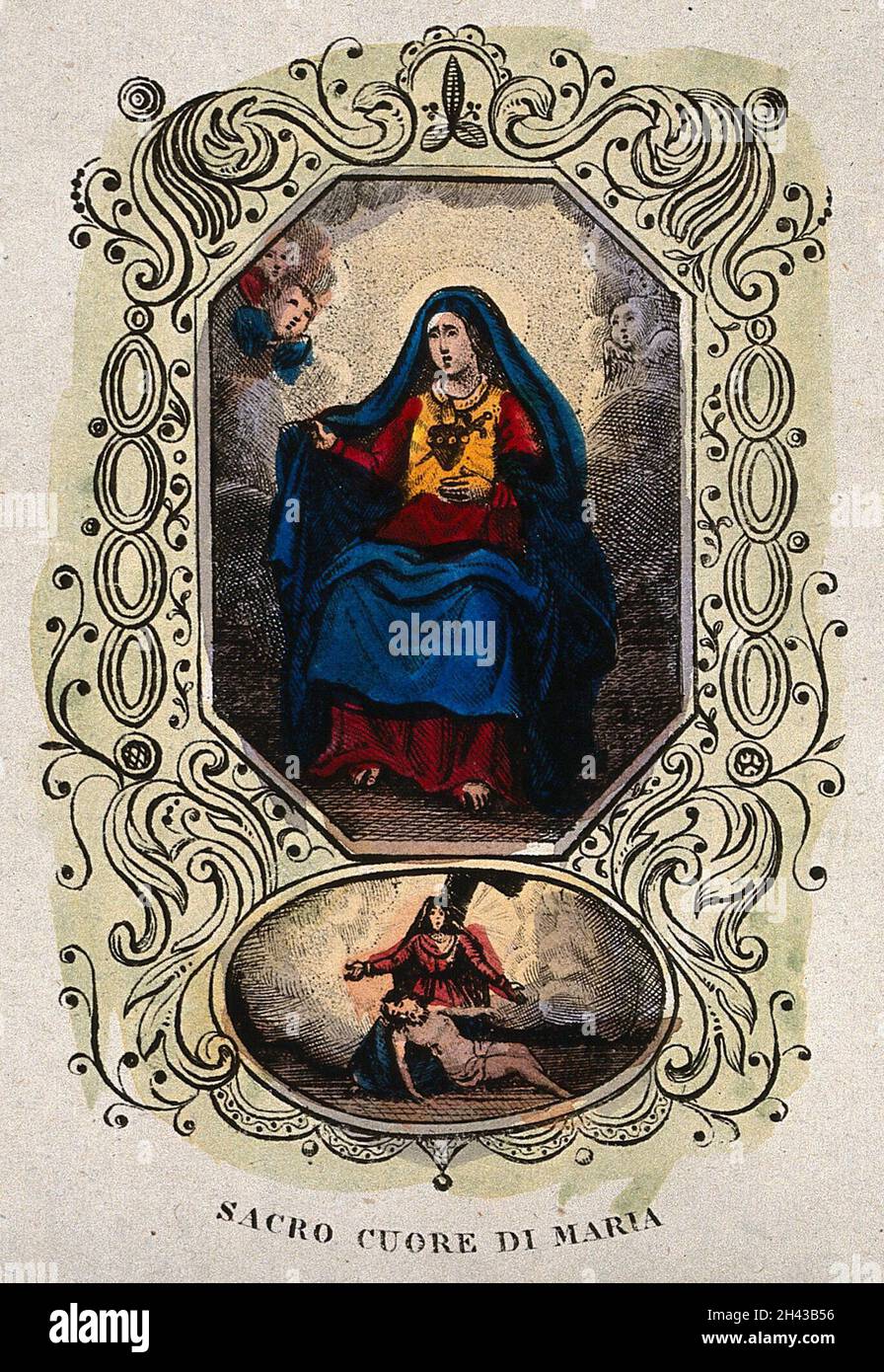 Saint Mary (the Blessed Virgin). Coloured etching Stock Photo - Alamy