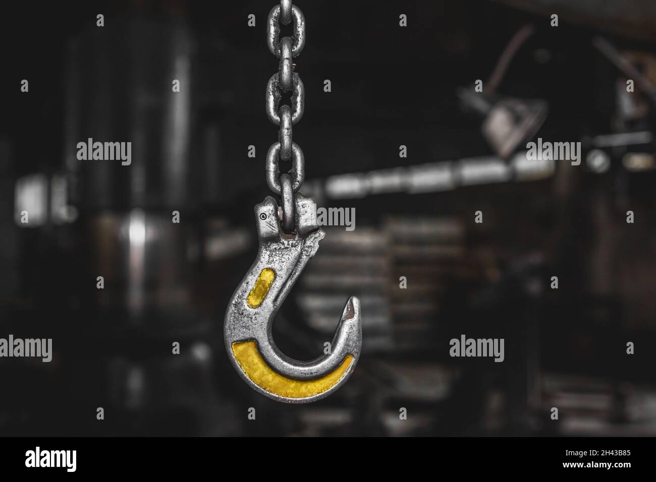 Lifting mechanism iron chain with hook equipment heavy crane at factory ...