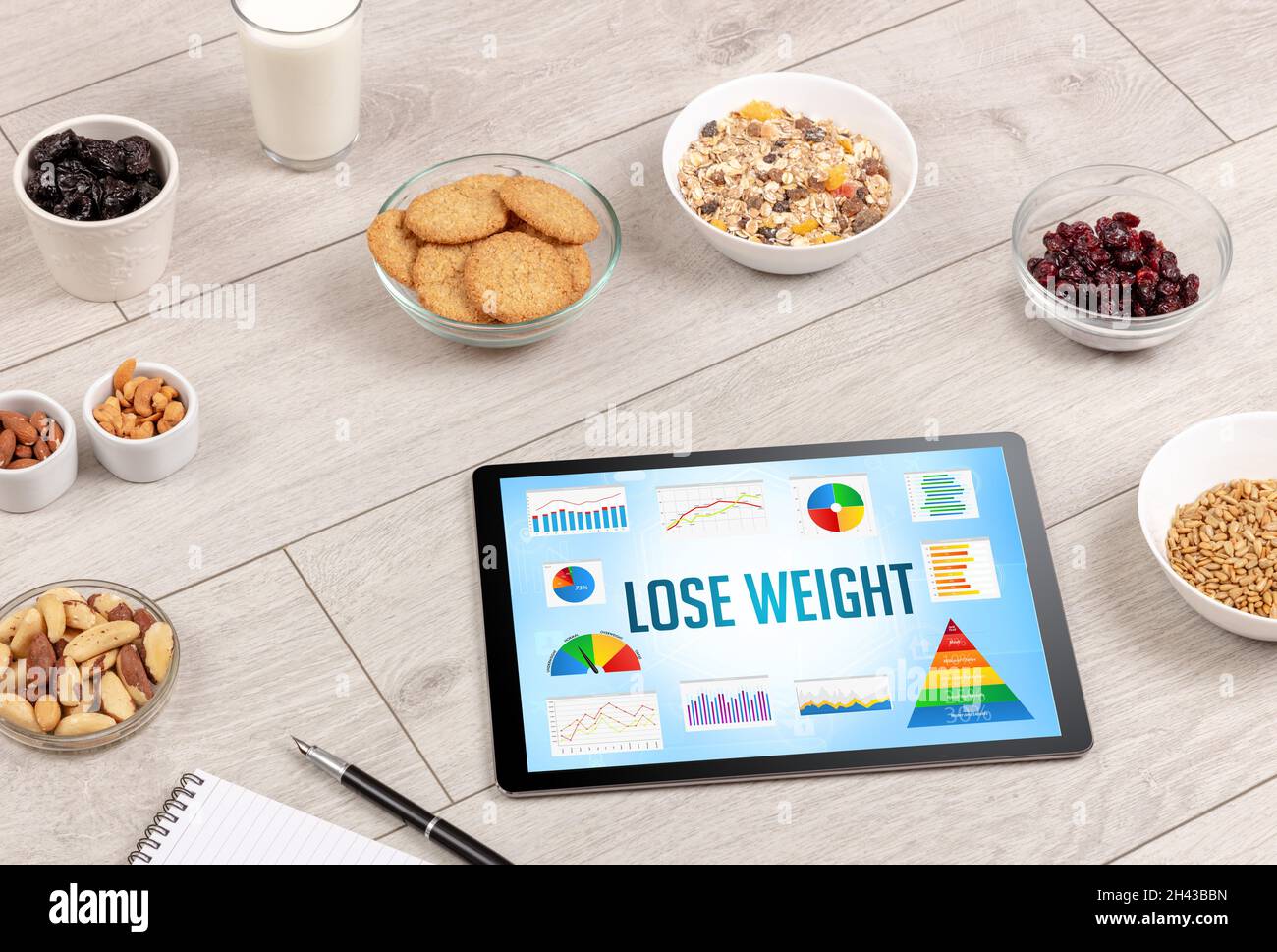 Organic food and tablet pc Stock Photo - Alamy