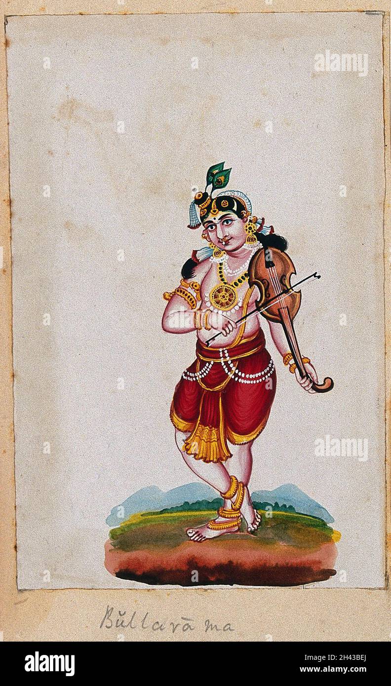 Lord Balarama, the elder brother of Lord Krishna, playing a musical ...