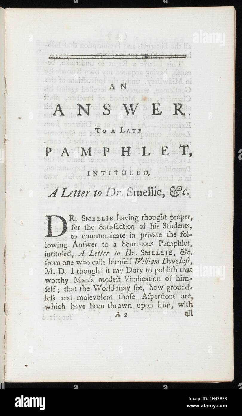 An answer to a late pamphlet intituled A letter to Dr. Smellie; shewing ...