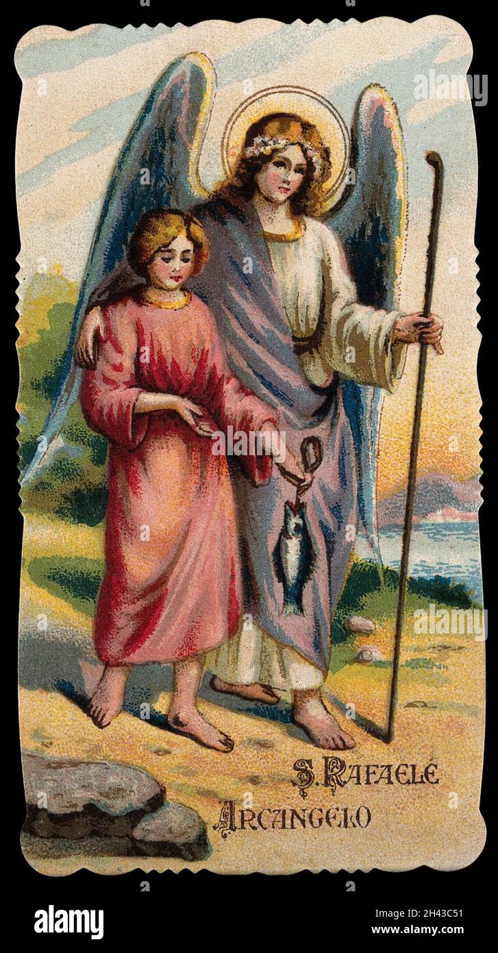 Saint Raphael the Archangel. Colour lithograph Stock Photo - Alamy