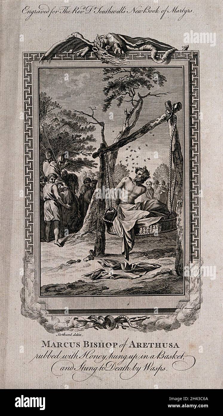 The martyrdom of Marcus, Bishop of Arethusa: Marcus is sitting in a ...