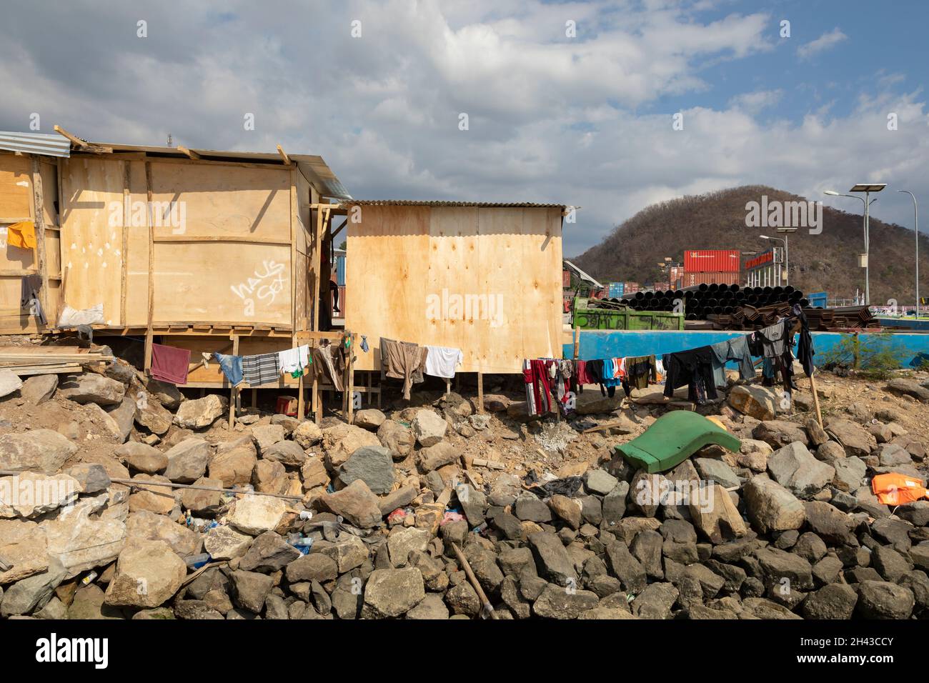 Labuan Bajo, Indonesia - Aug 25, 2019: Several humble houses, built ...