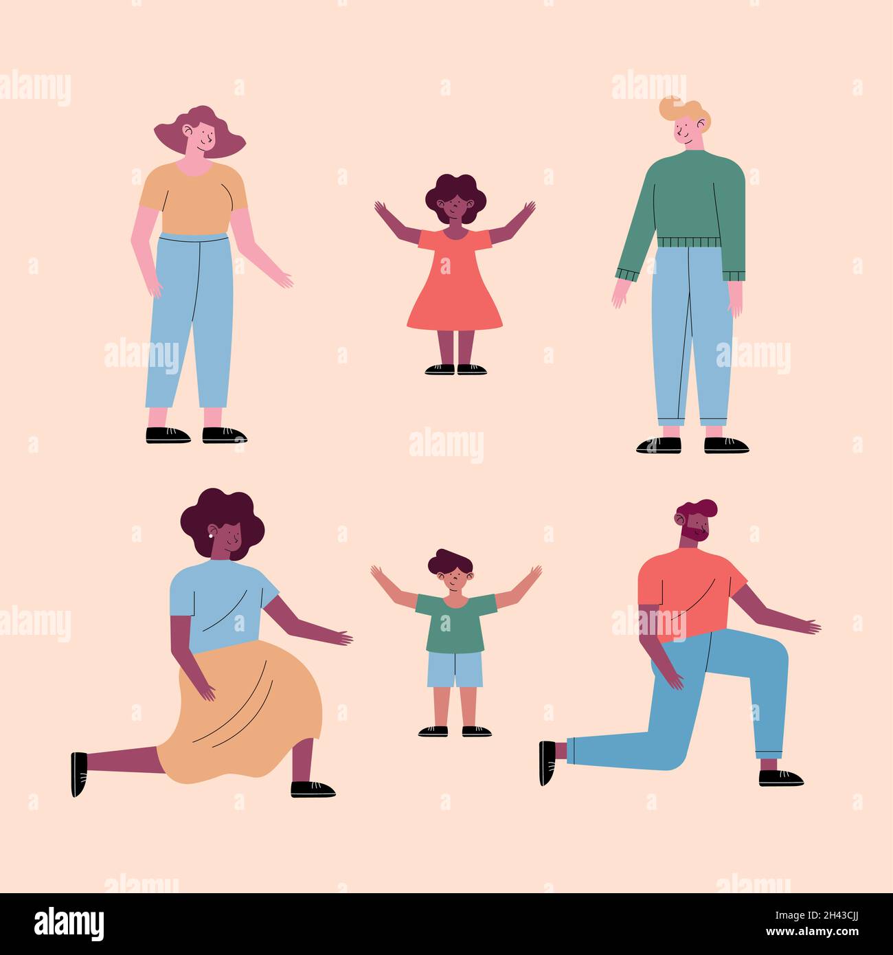 six parents and kids characters Stock Vector Image & Art - Alamy